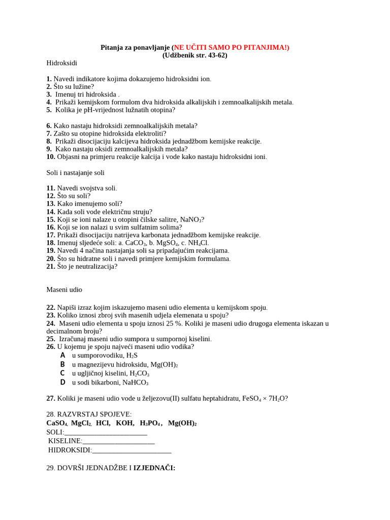 Pitanja Za Ponavljanje | PDF