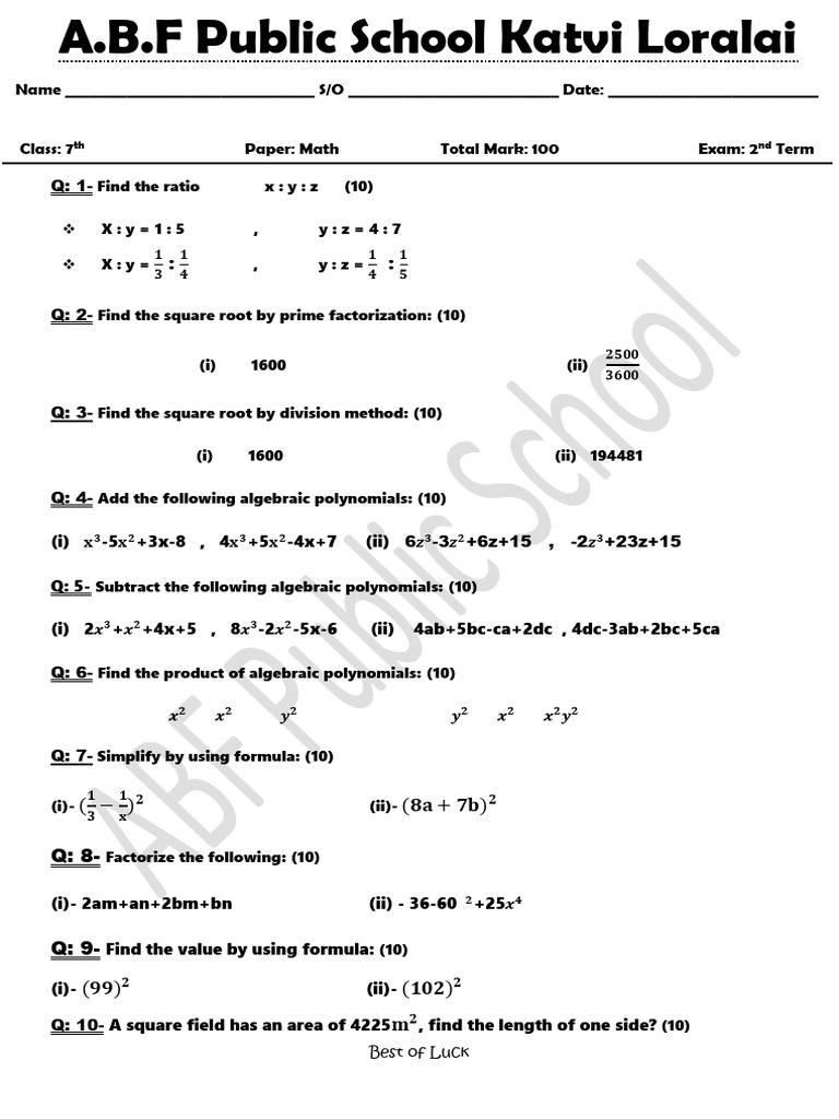 Shafiq SB 7th Math New | PDF