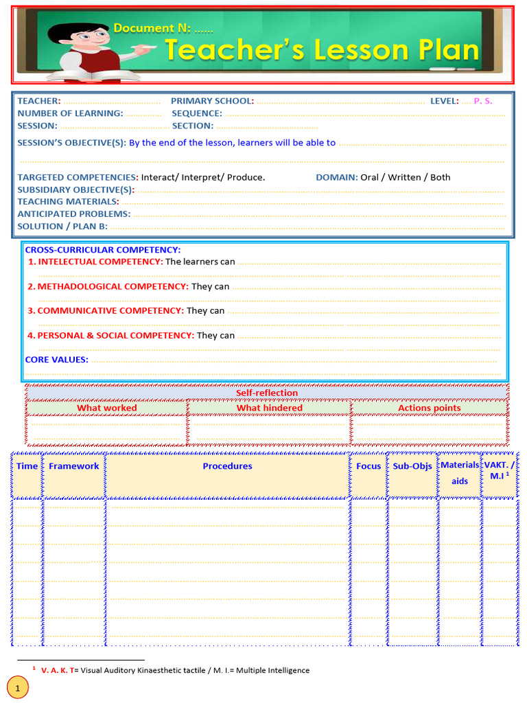 Empty_Teacher's_Lesson_Plan,_Primary_School,_Vers_1,_24_25,_For | PDF