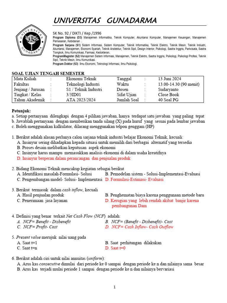Solved UTS ATA 2023 - 2024 Ekotek Sudaryanto | PDF