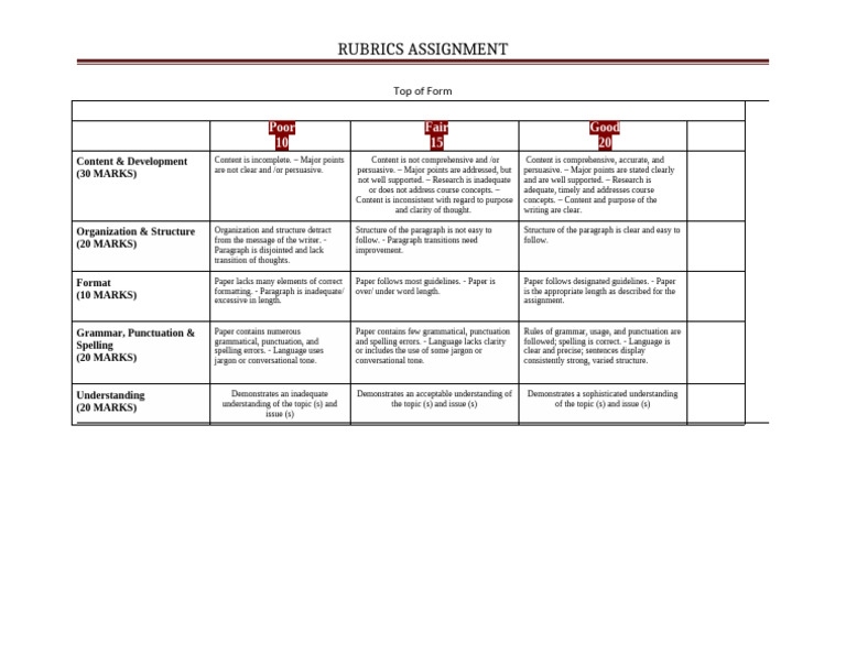 Rubric - Assignment | PDF