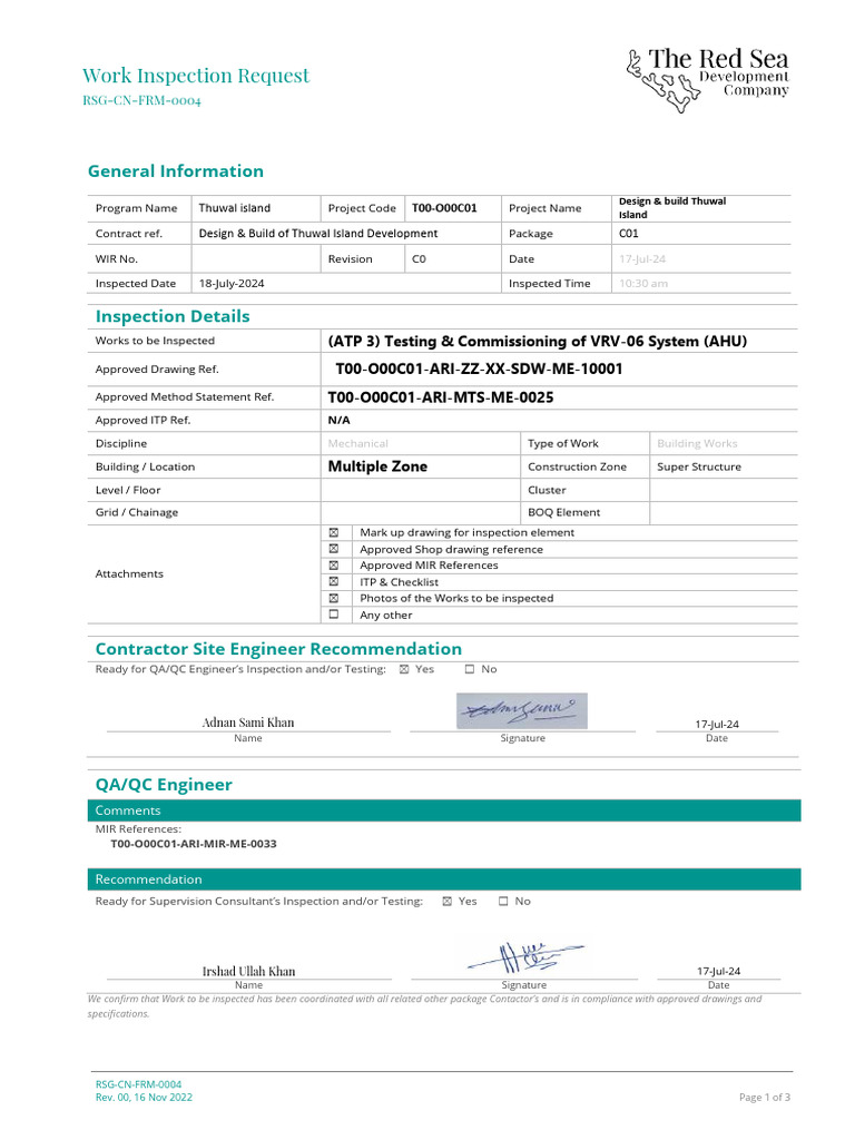 T00-O00C01-ARI-WIR-ME-0122 (ATP 3) Testing & Commissioning of VRV-06 ...