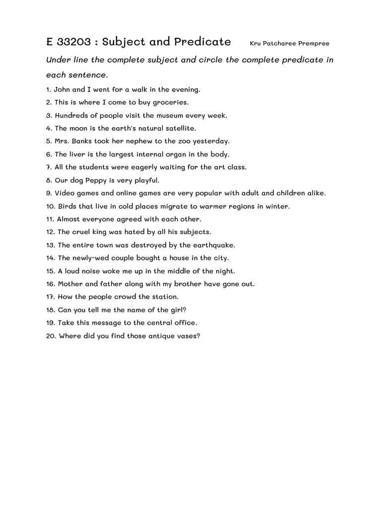 Subject and Predicate | PDF