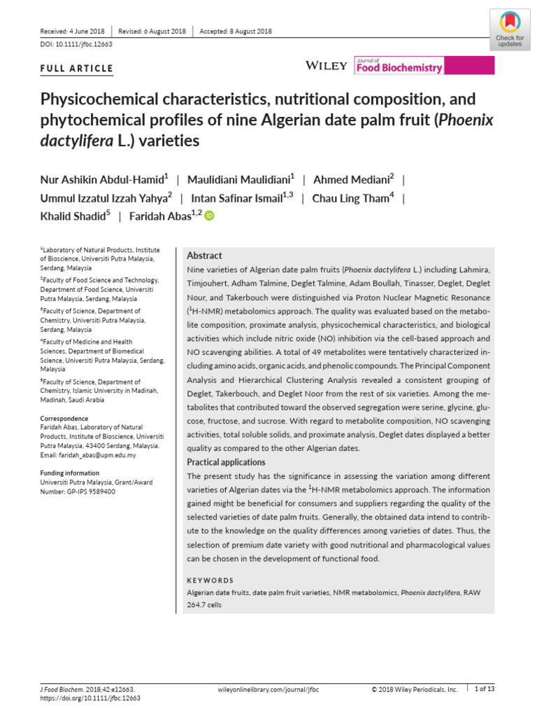 2018 Physicochemical Characteristics, Nutritional Composition, and | PDF