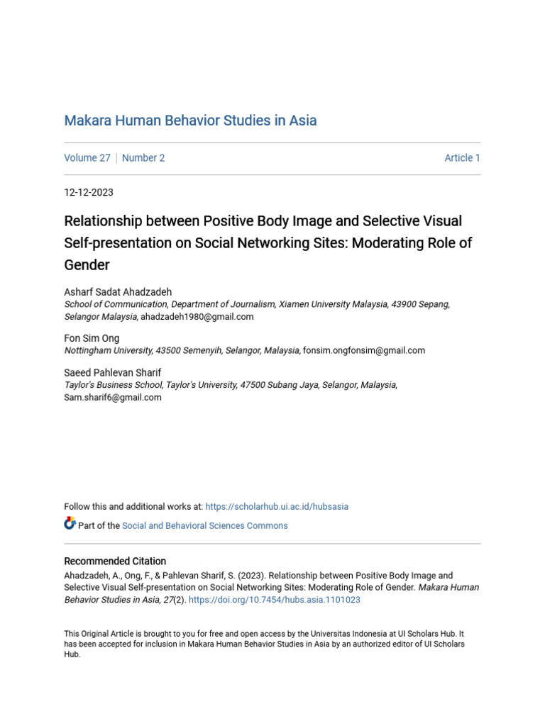 Relationship between Positive Body Image and Selective Visual Sel | PDF