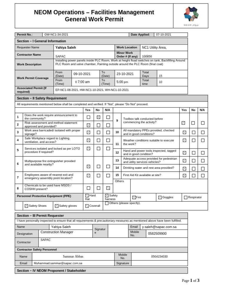 General Work Permit new work order | PDF