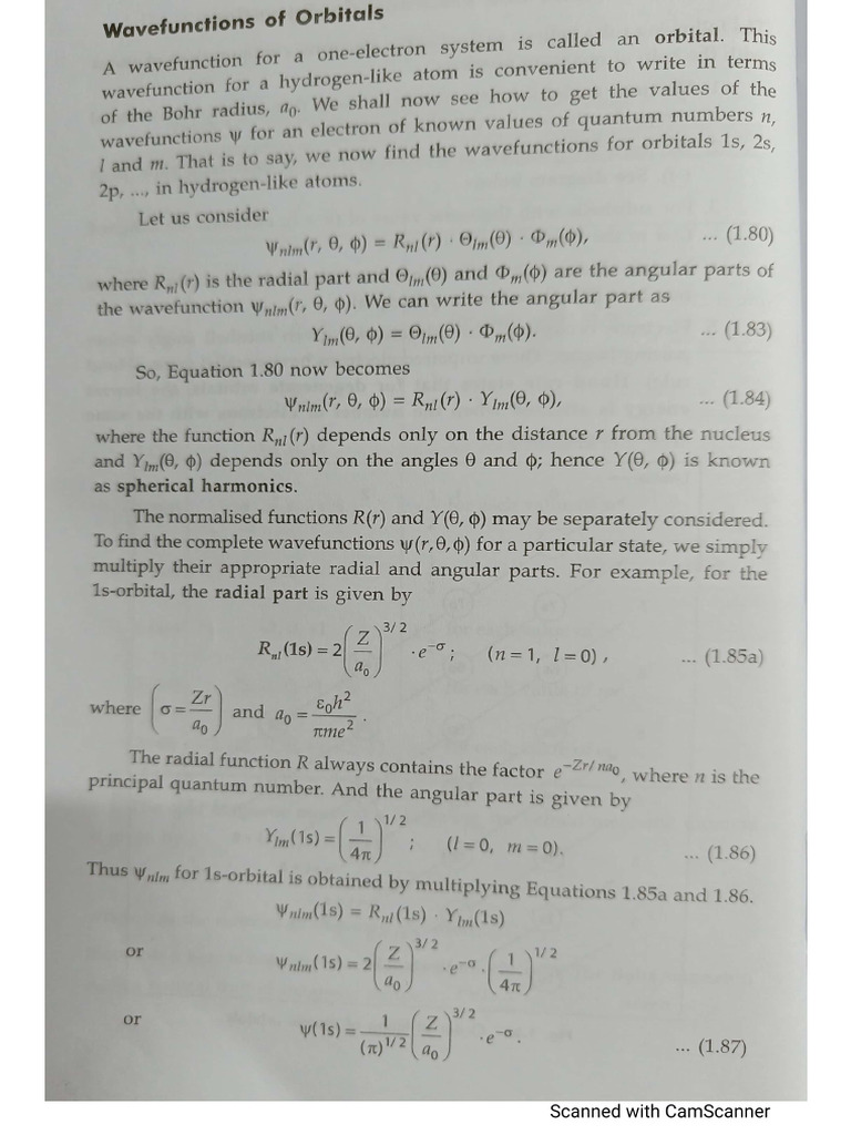 Wave Functions of Orbitals | PDF