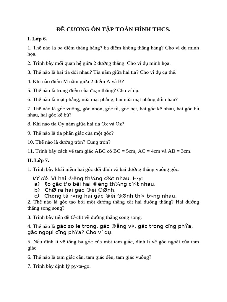 ĐỀ CƯƠNG ÔN TẬP TOÁN HÌNH THCS | PDF