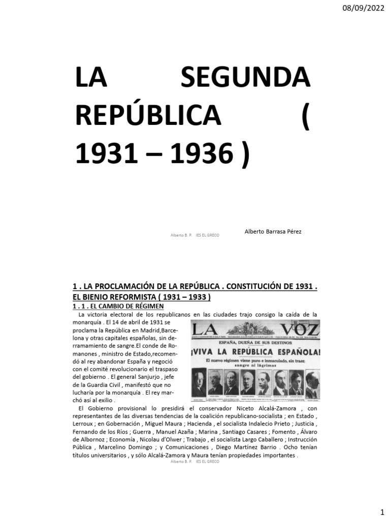 12la Segunda República (1931-1936) | PDF