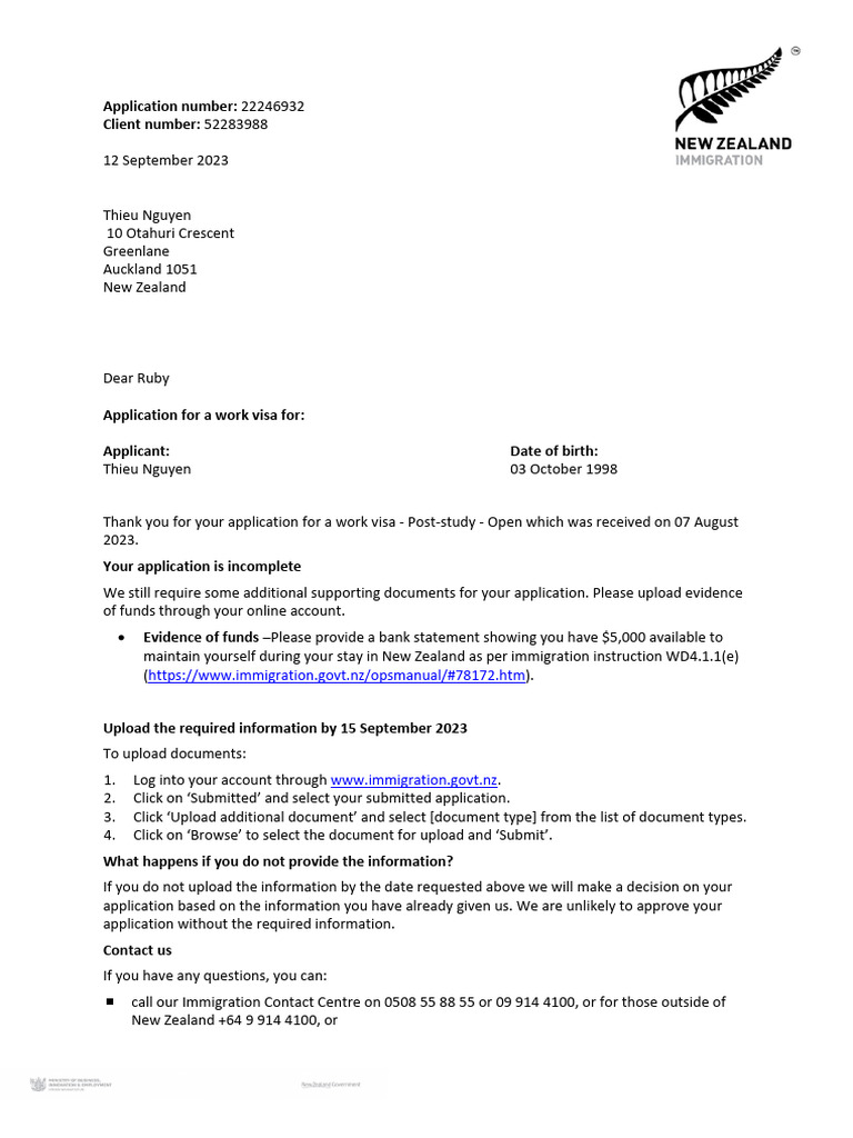 Letter From Immigration New Zealand | PDF