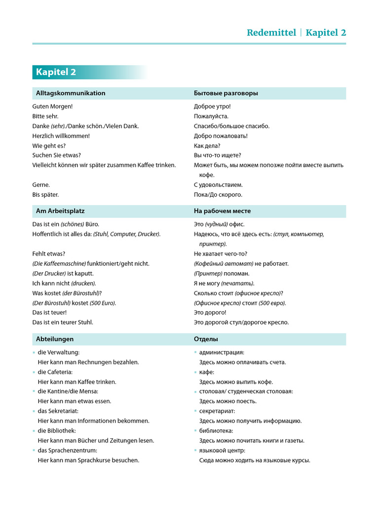 Redemittel Kapitel 2 | PDF
