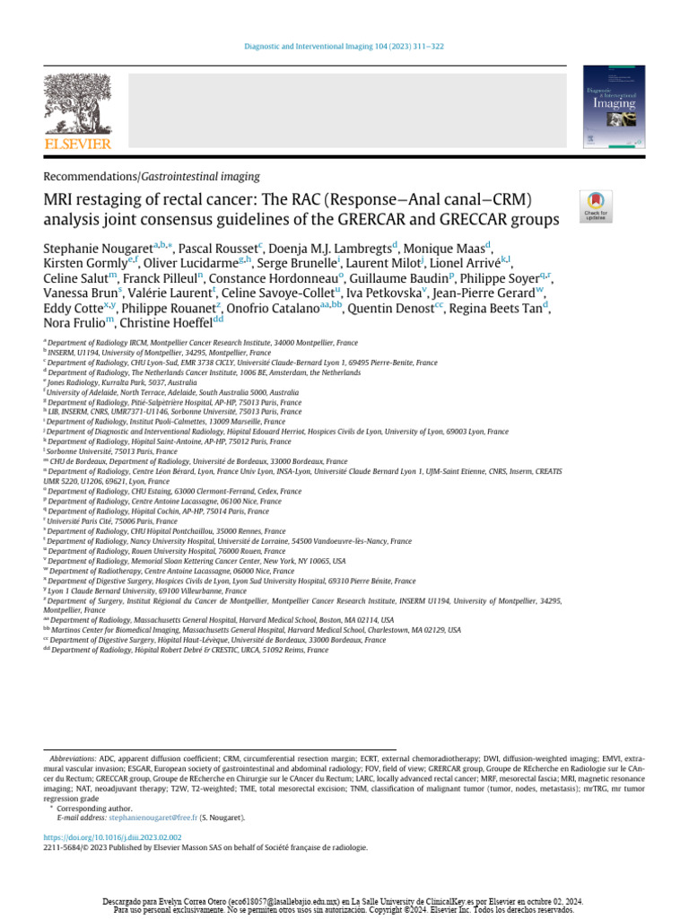 MRI Restaging of Rectal Cancer: The RAC (Response Anal Canal CRM ...