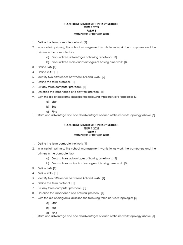 COMPUTER NETWORKS Quiz | PDF