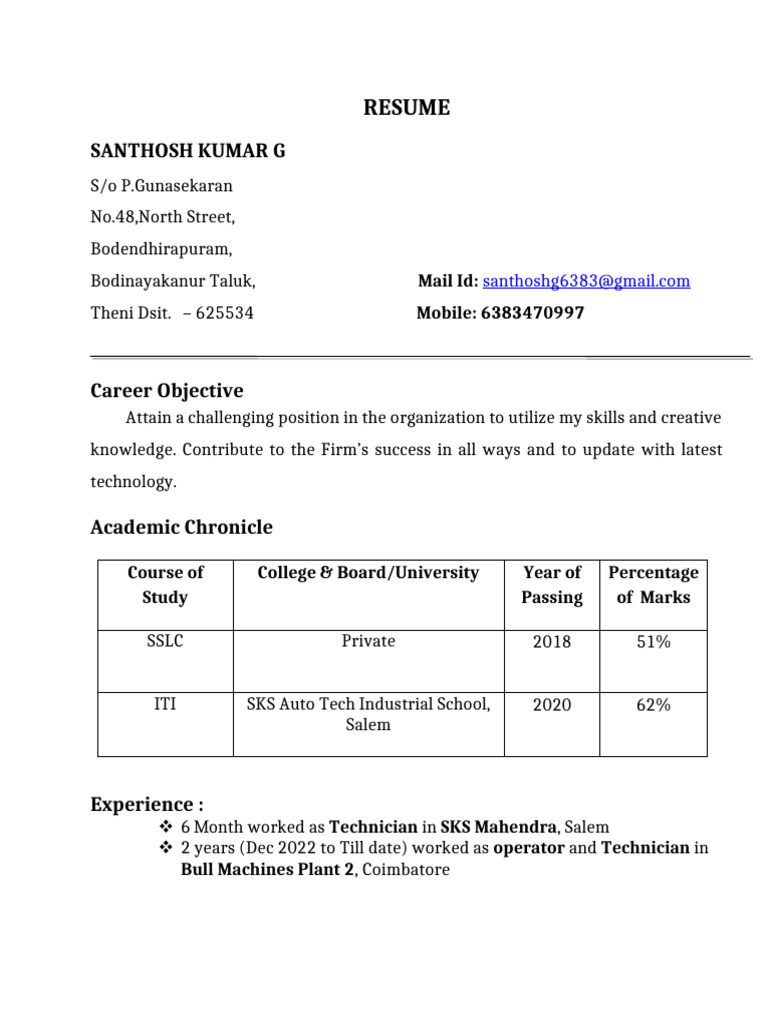 Santhosh Resume | PDF