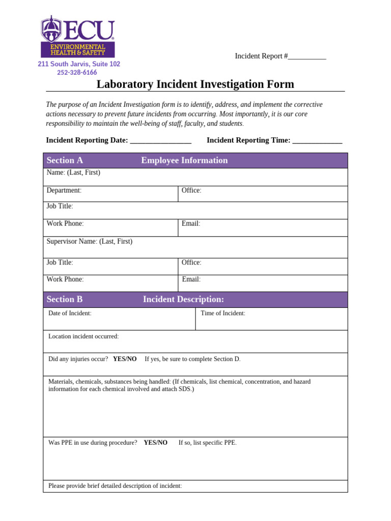 Lab Incident Investigation Form | PDF