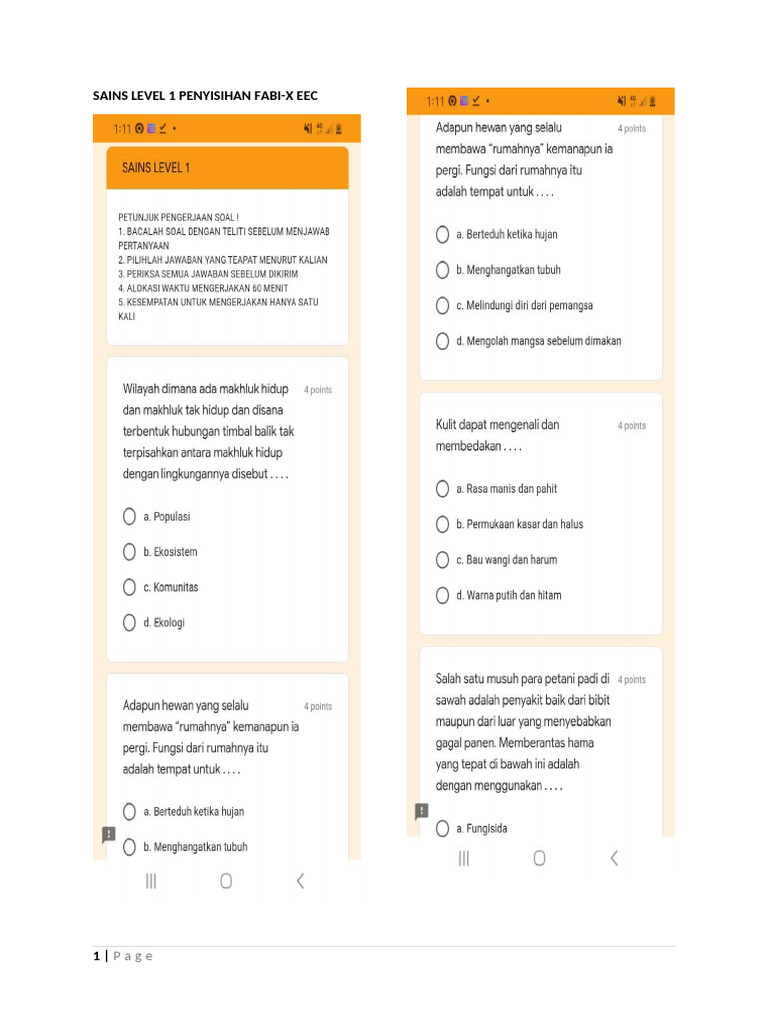 Sains 1 Penyisihan Fabi-X | PDF