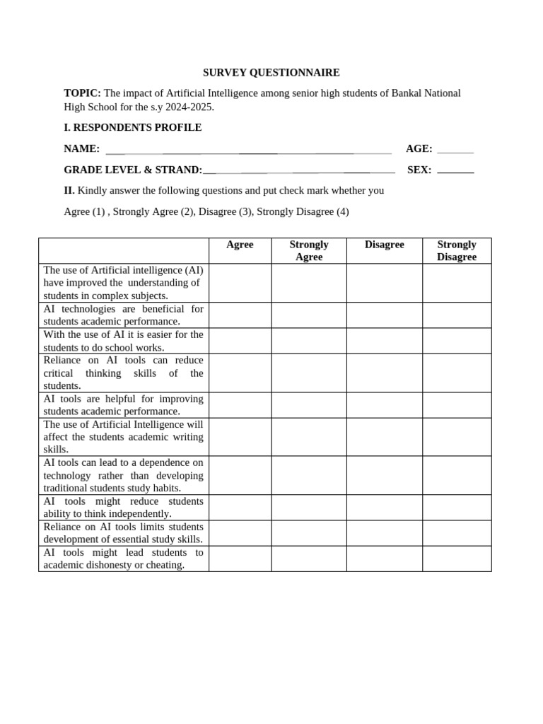 Survey Questionnaire 1 | PDF