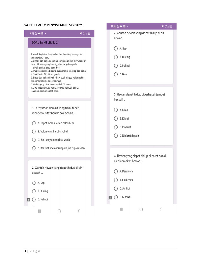 SAINS LEVEL 2 PENYISIHAN KMSI 2021 | PDF