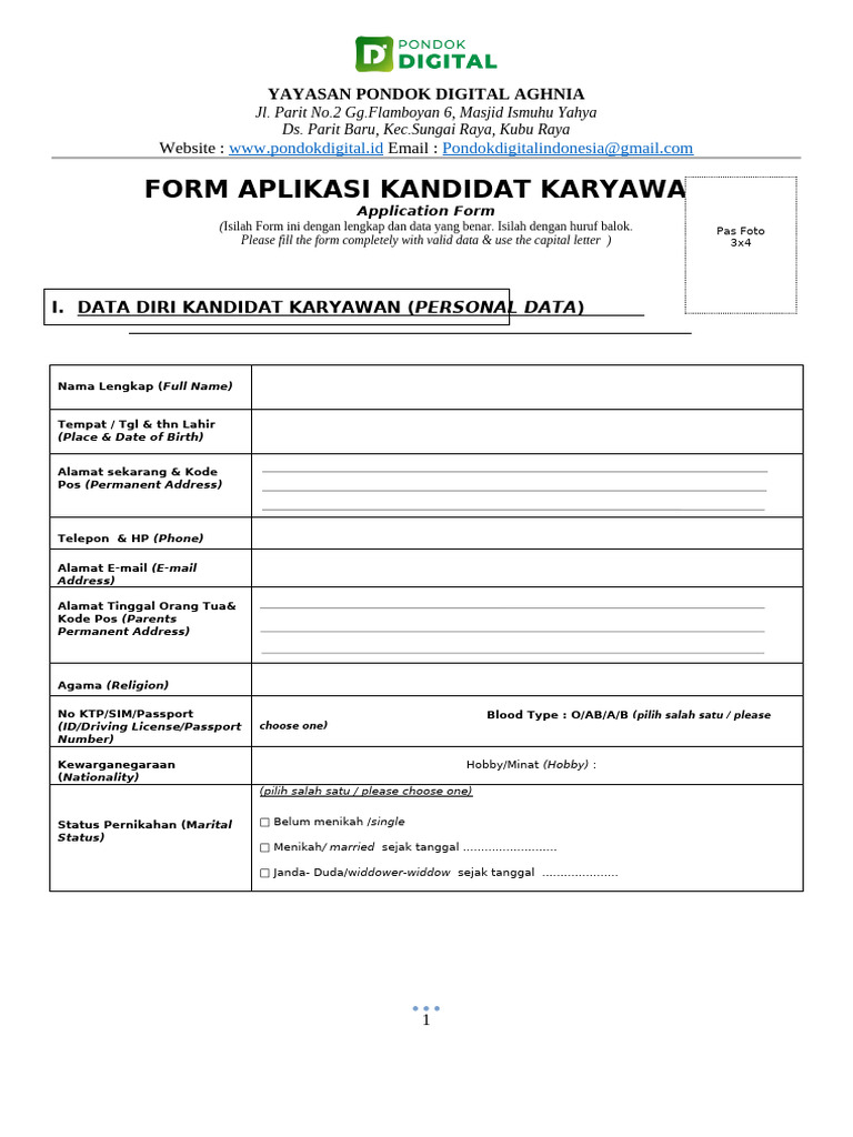 Form Aplikasi Karyawan | PDF