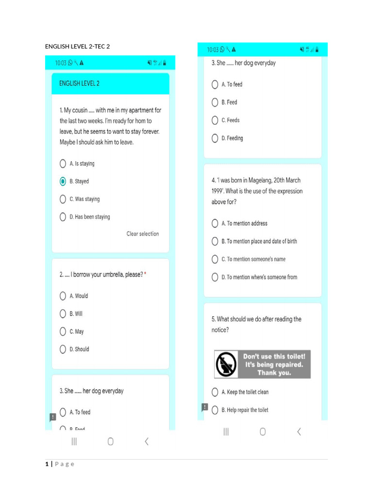 ENGLISH LEVEL 2-TEC 1 | PDF