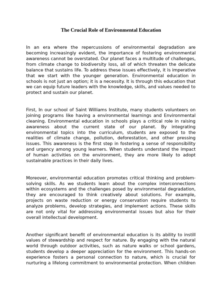 The Crucial Role of Environmental Education | PDF