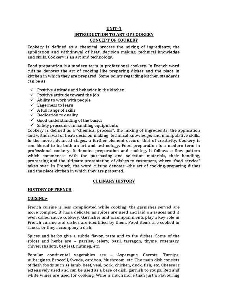 Food Production Notes BHMCT 1st Semester | PDF