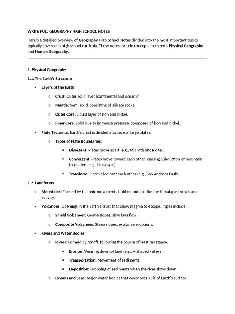 Write Full Geography High School Notes | PDF | Plate Tectonics ...