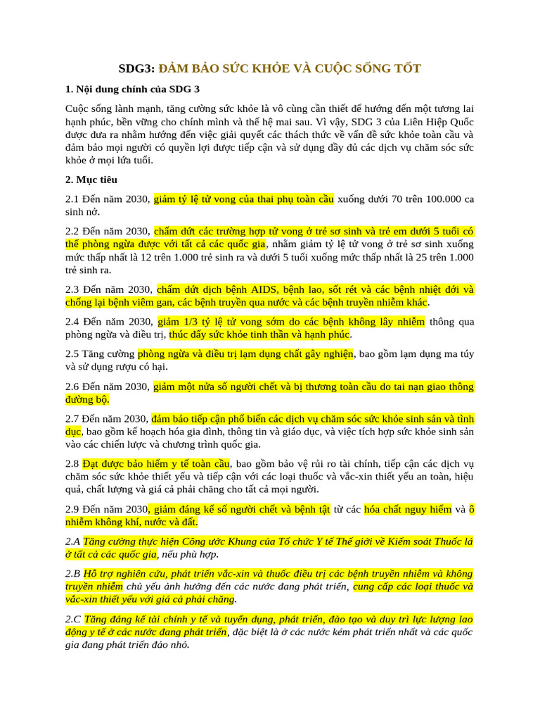 SDG 3 SỨC KHỎE VÀ PHÚC LỢI | PDF