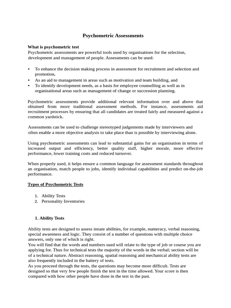 Psychometric Assessments Factsheet | PDF