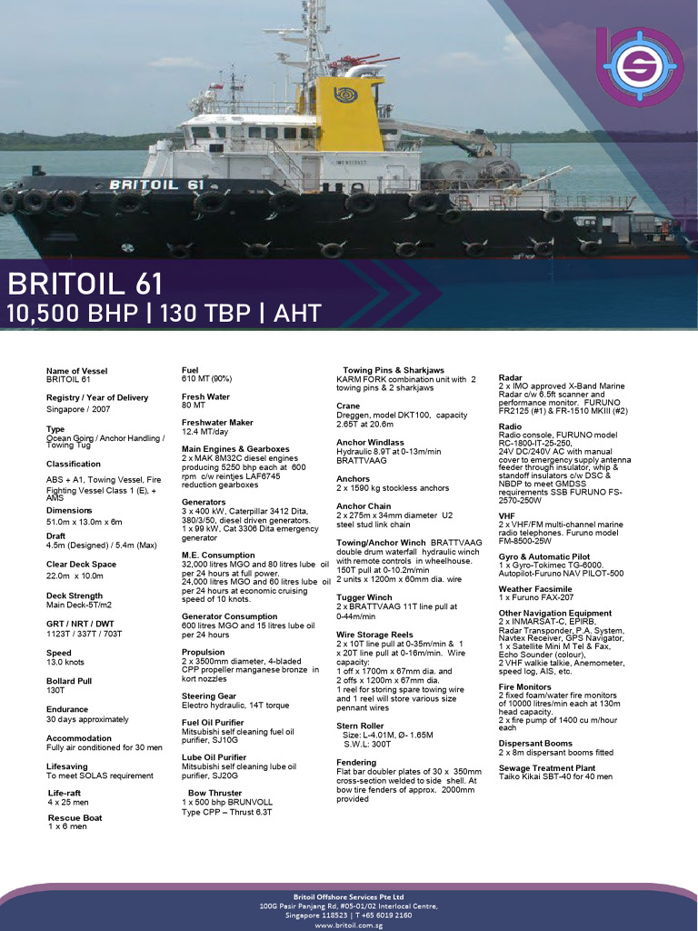 B61 Vessel Specs 2024-03-14 | PDF