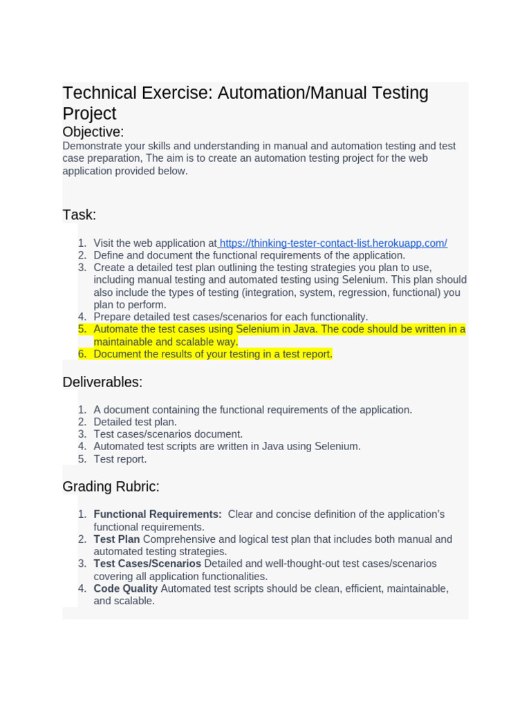 Technical Exercise (1) | PDF