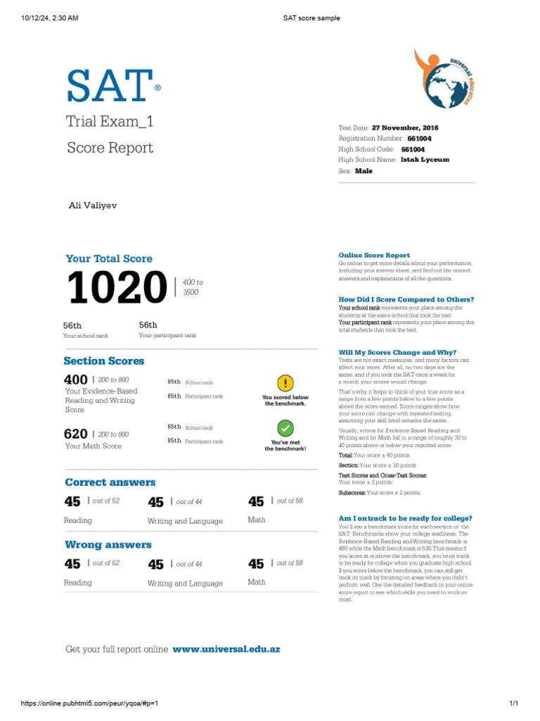 SAT Score Sample | PDF