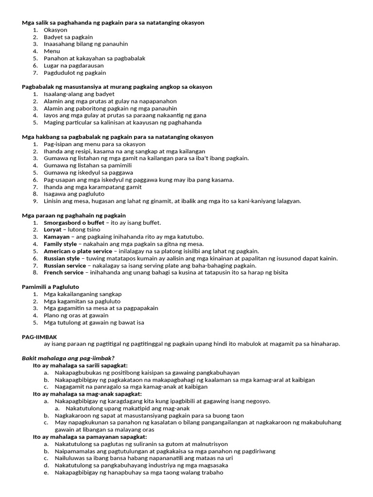 EPP 2nd Unit | PDF | Eating Parties