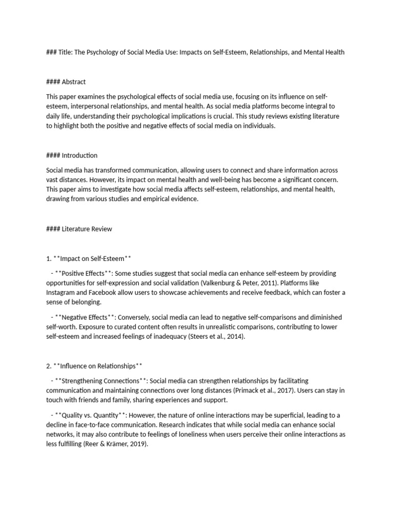 The Psychology of Social Media Use Impacts On Self-Esteem ...