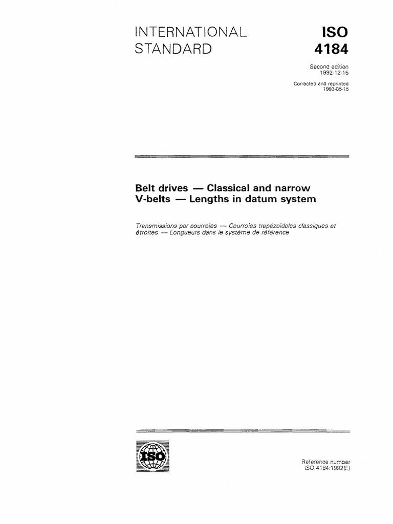 ISO 4184 - 1992 Belt Drives - Classical and Narrow V-Belts - Lengths in Datum System (1993 ...