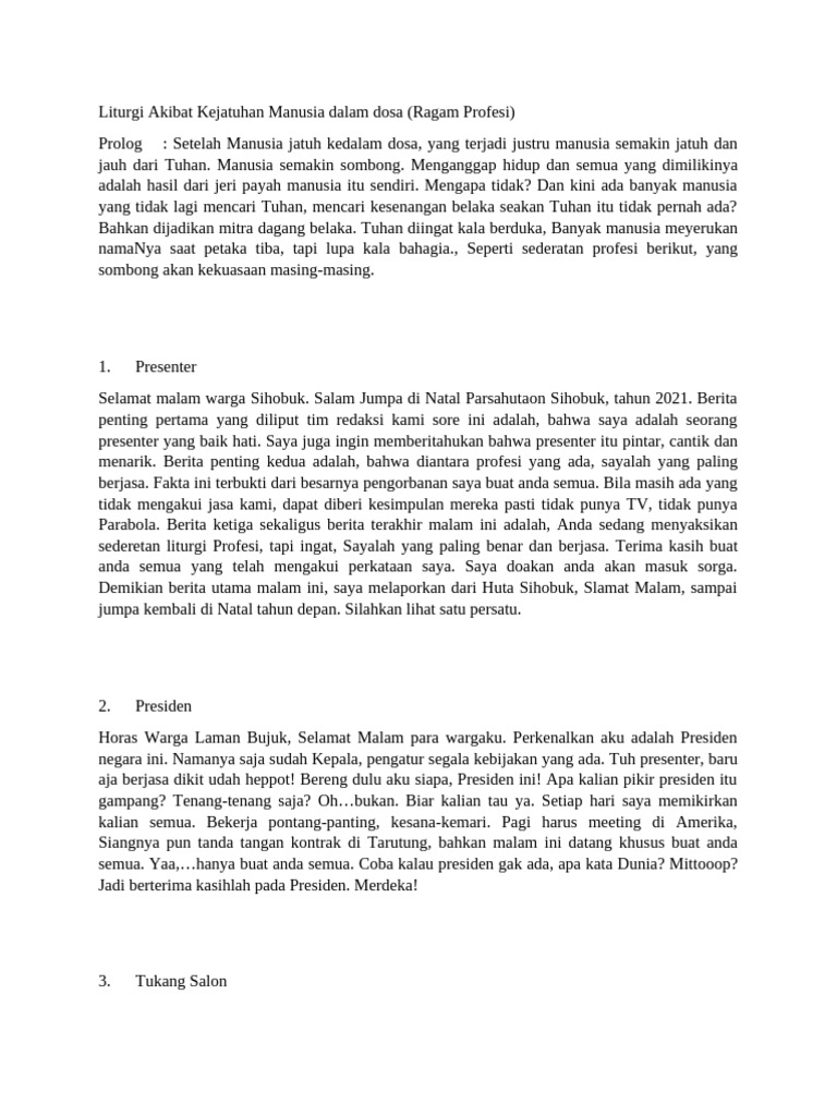 Liturgi Ragam Profesi Laman Bujuk | PDF