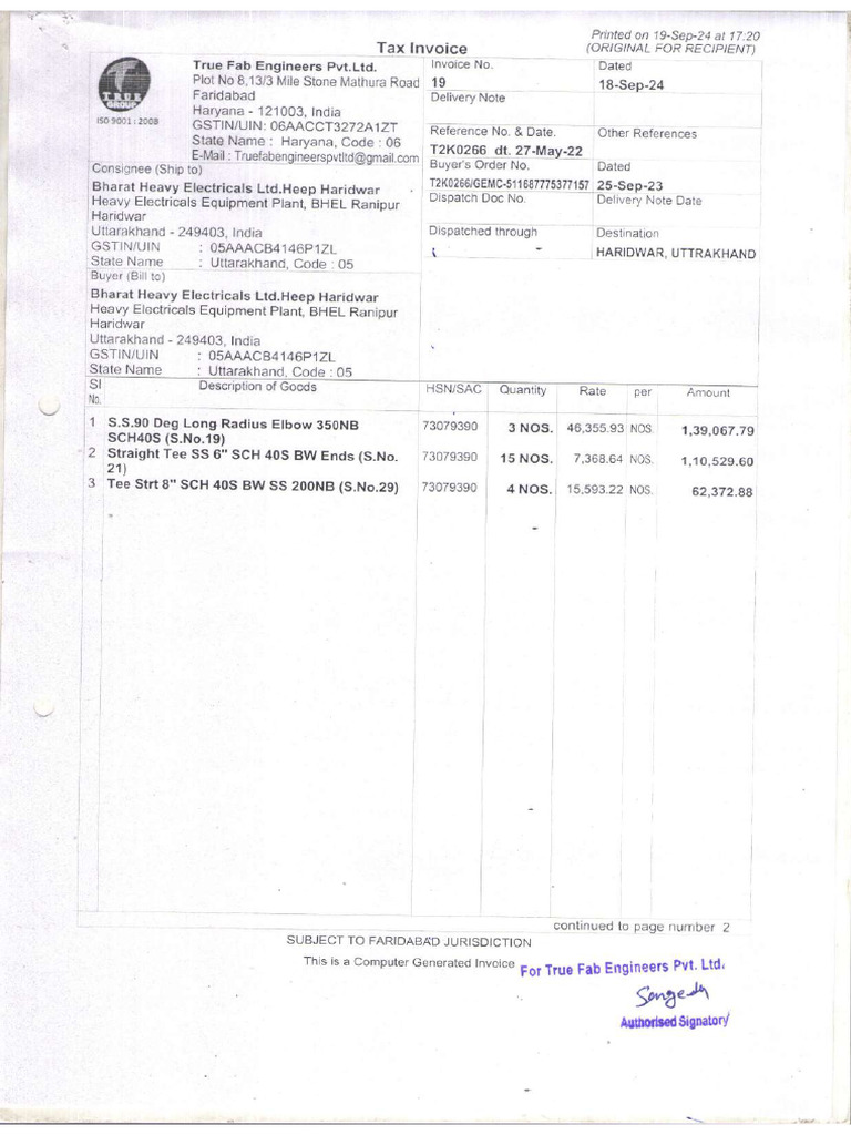 Invoice No. 019 | PDF