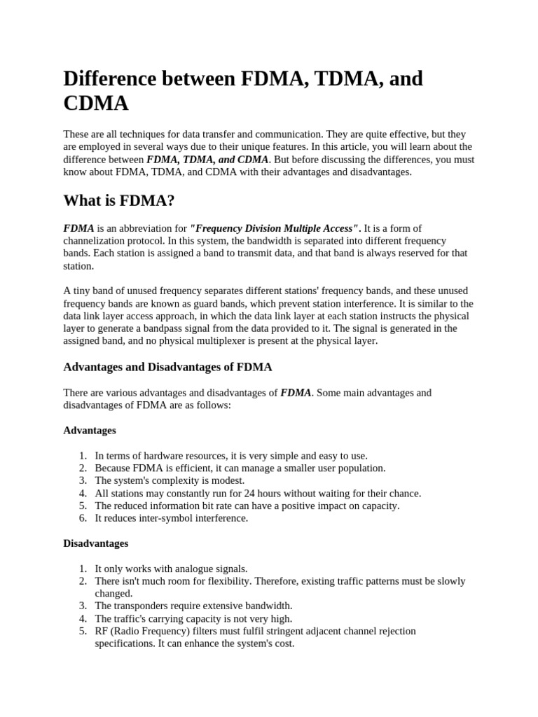 Difference Between Fdma Pdf