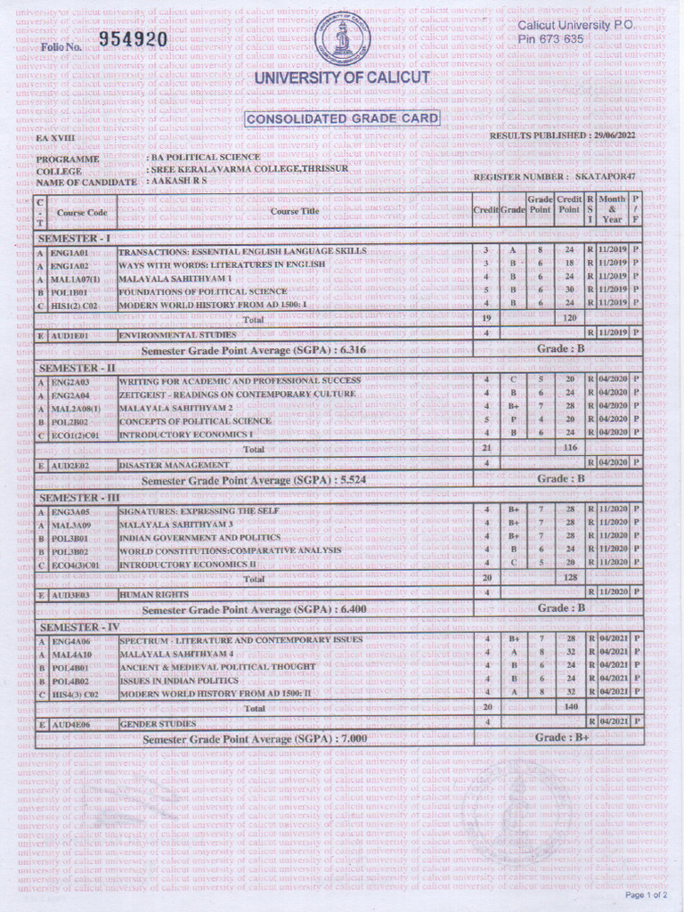 Consolidated Grade Card | PDF