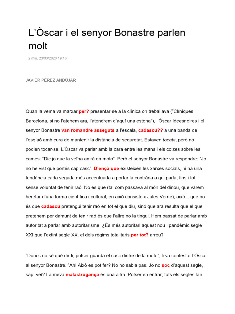 10 L'Òscar I El Senyor Bonastre Parlen Molt | PDF