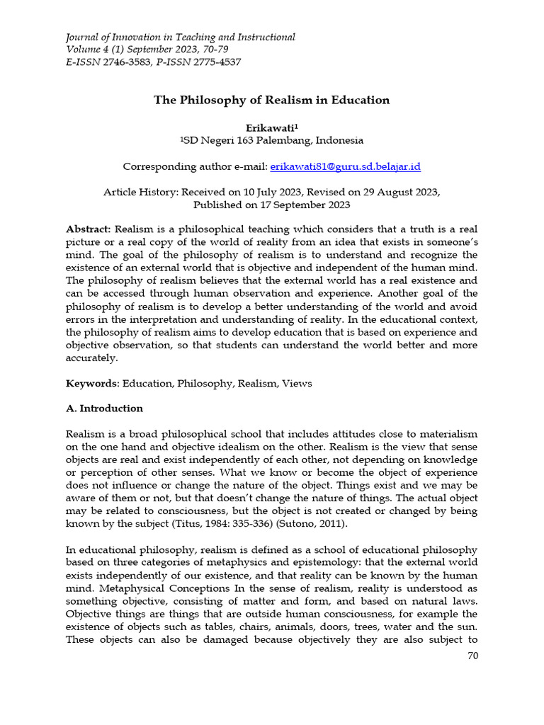 The Philosophy of Realism in Education | PDF