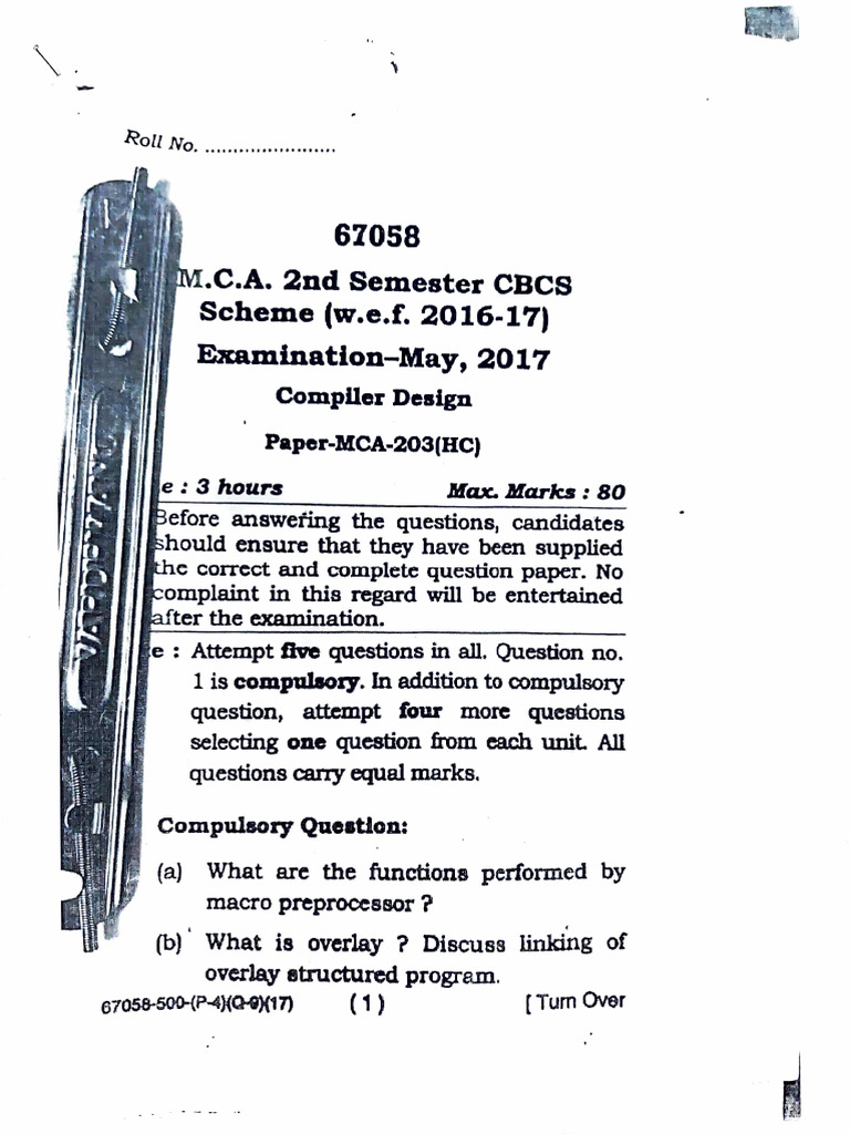 MCA Compiler Design | PDF