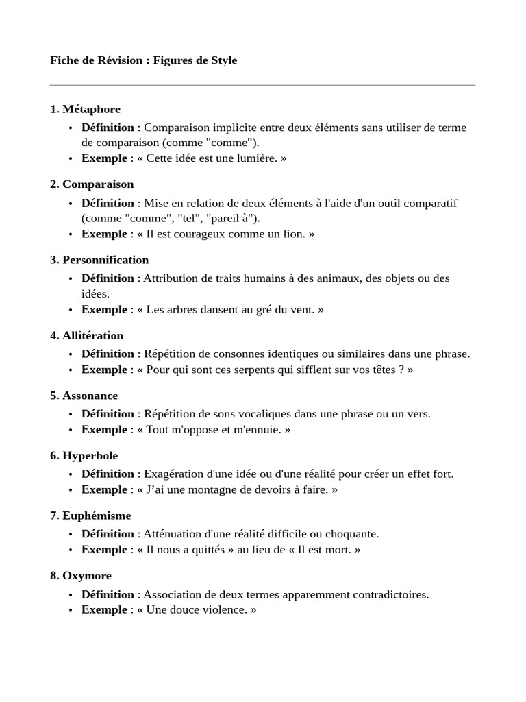 Fiche Figures de Style | PDF