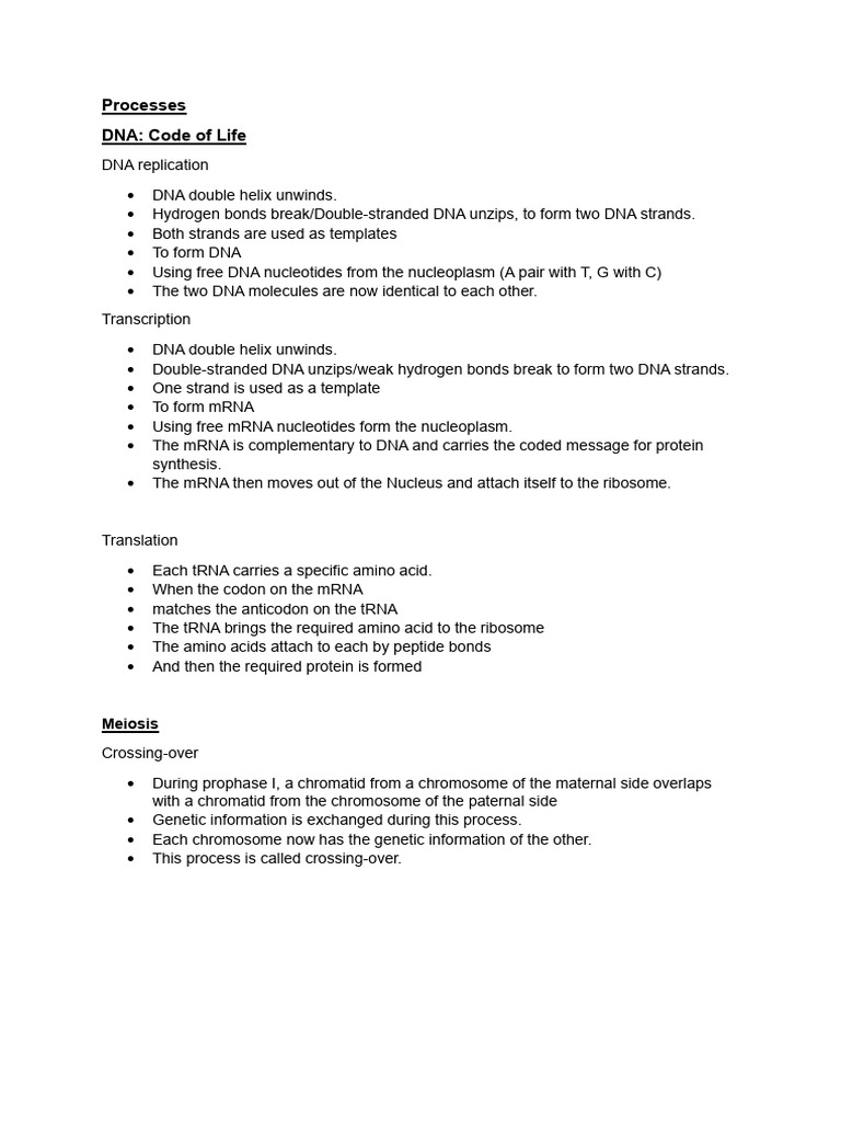 Grade 12 Life Sciences Examinable Processes Summarized | PDF | Dna | Ovary