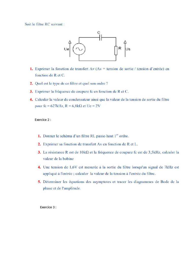 Exercice Filtre Passif 1 Er Ordre | PDF