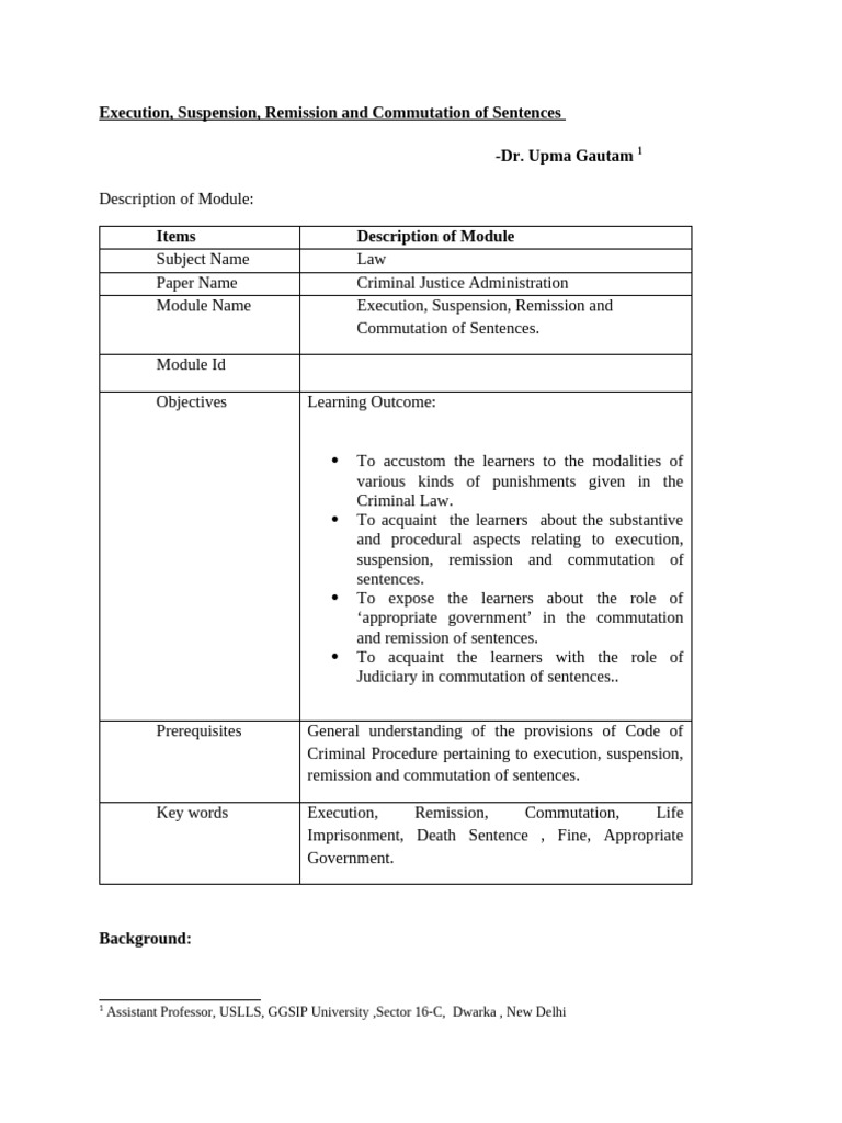 Execution, Suspension, Remission and Commutaion of Sentences (Revised) . | PDF