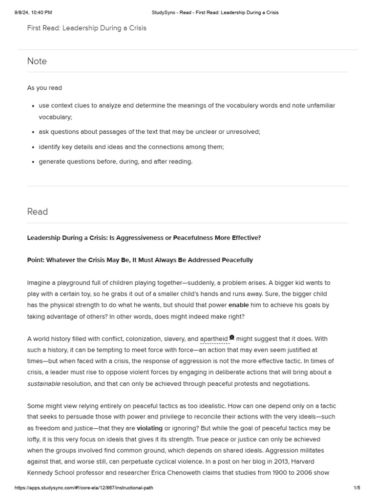 Reading - Leadership During A Crisis | PDF