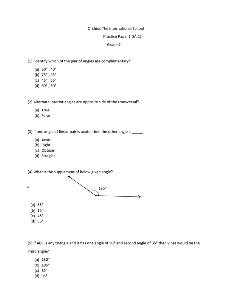 Grade 7 Lines and Angles | PDF