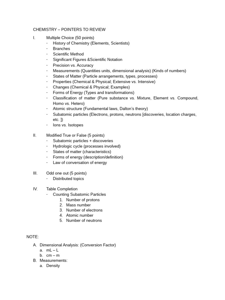 Chemistry (Pointers To Review) | PDF