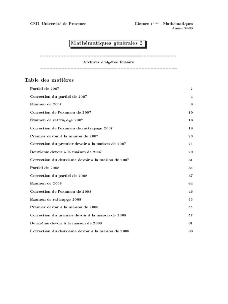 Algebre Lineaire Annales Corrigees | PDF